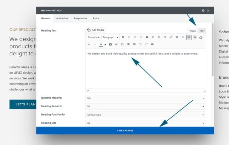 Edit a Page in WordPress using the Frontend Editor - Galactic Ideas